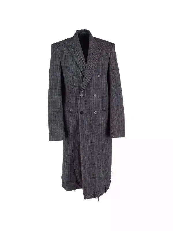 Balenciaga Check-pattern Double-breasted Coat - Grey
