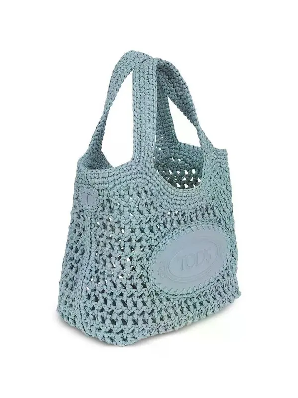 TOD'S Crochet-knit Logo-patch Tote Bag - Blue