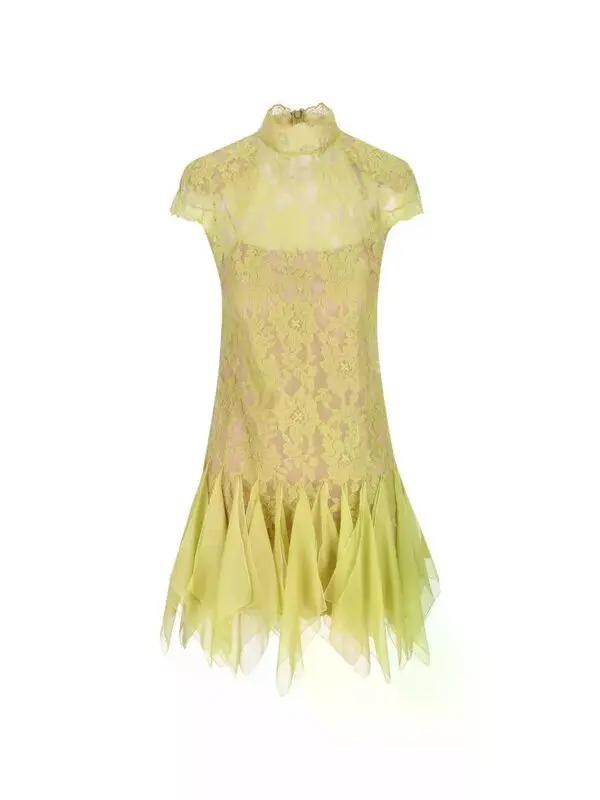 Valentino Garavani Handkerchief-hem Lace Mini Dress - Yellow