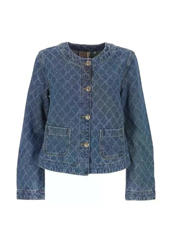 Marella Diamond-pattern Denim Jacket - Blue