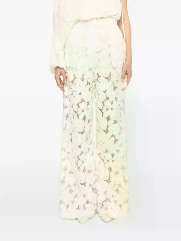 NISSA Floral-embroidery Wide-leg Trousers - Neutrals