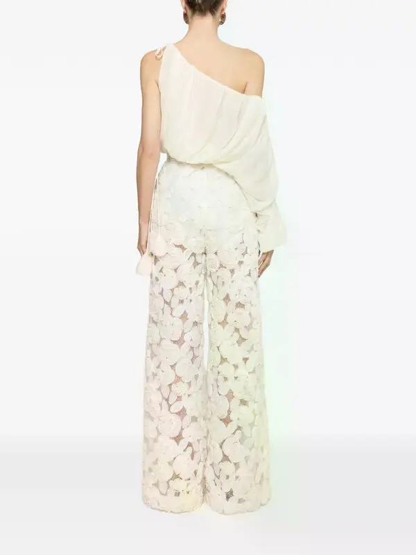 NISSA Floral-embroidery Wide-leg Trousers