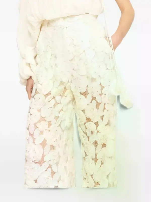NISSA Floral-embroidery Wide-leg Trousers - Neutrals