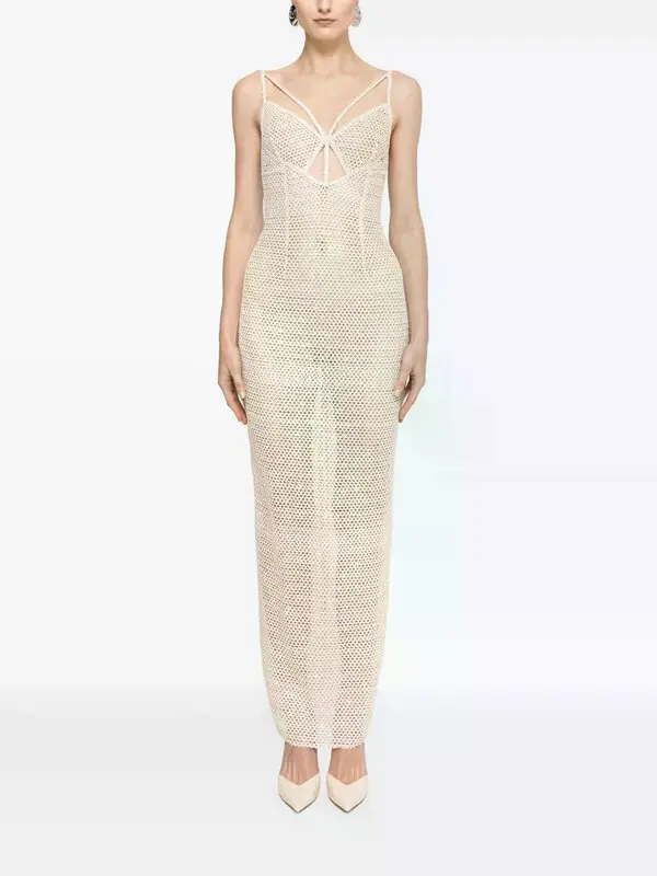NISSA Sequin-embellished Mesh Maxi Dress - White