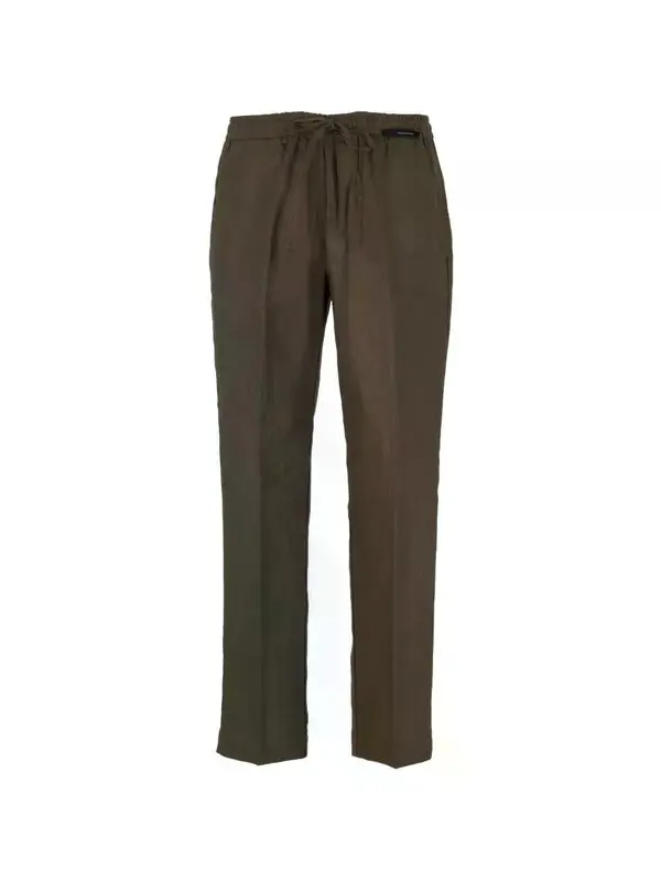 MICHAEL COAL Drawstring-waist Linen Trousers - Brown