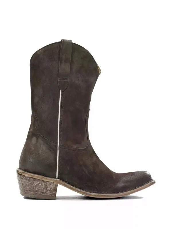 Moma Suede Western Boots - Brown