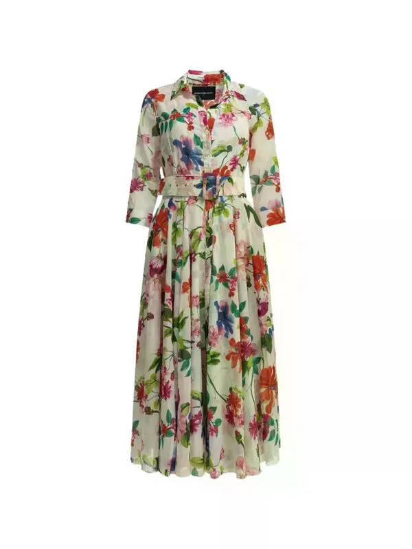 Samantha Sung Floral Print Belted Dress - White