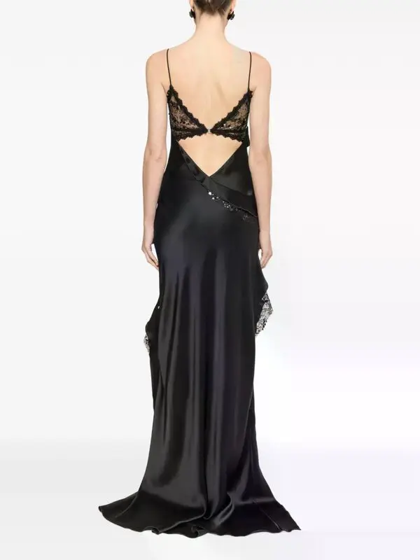 NISSA Lace-trim Sequin-embellished Asymmetric Dress - Black