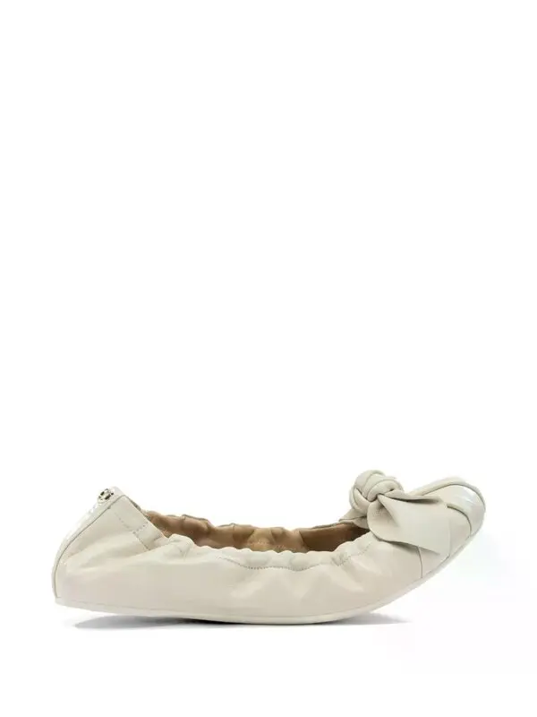 FERRAGAMO Bow-detail Ruched Ballet Flats - Neutrals