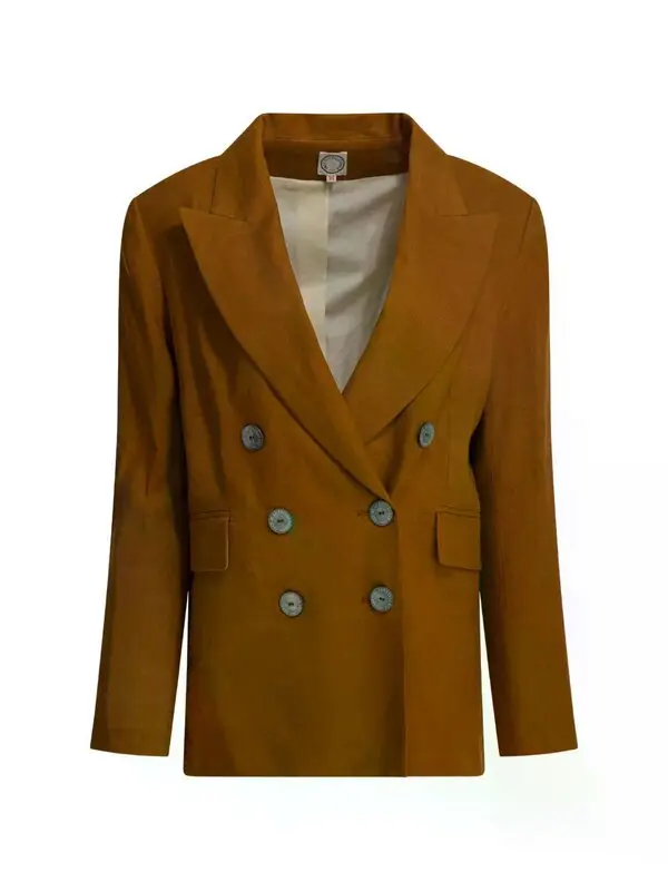 INES DE LA FRESSANGE PARIS Double-breasted Linen Blazer - Brown