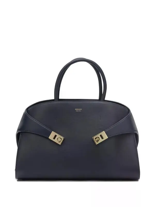 FERRAGAMO Gancini-plaque Leather Tote - Blue