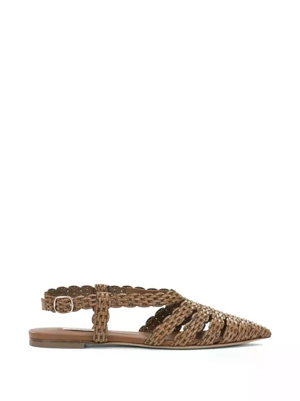 Casadei Avenida Woven Leather Flat Pumps - Brown
