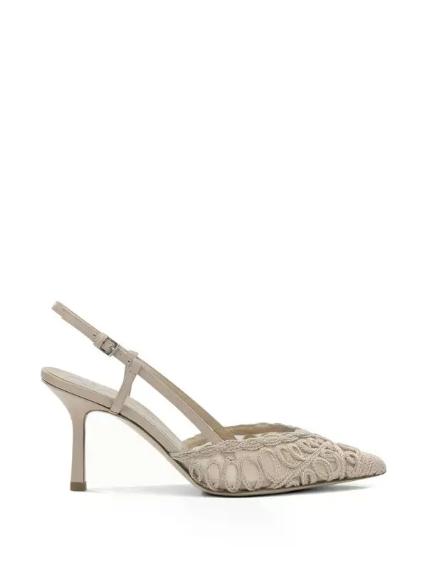 NINALILOU Crochet-knit Slingback Pumps - Neutrals