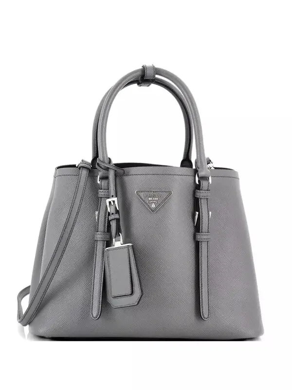 Prada Belted Strap Cuir Double Saffiano Leather Small Tote Bag - Grey