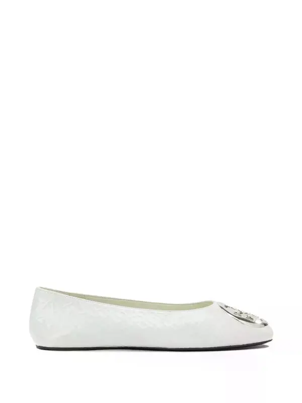 Tory Burch Logo-plaque Embossed-leather Ballet Flats - White