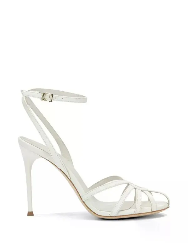 SERGIO LEVANTESI Strappy Leather Heeled Sandals - White