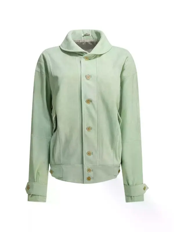 Auralee Spread Collar Button-up Suede Jacket - Green