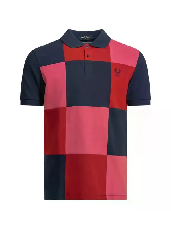 Comme Des Garçons X Fred Perry Patchwork-pattern Polo Shirt - Blue