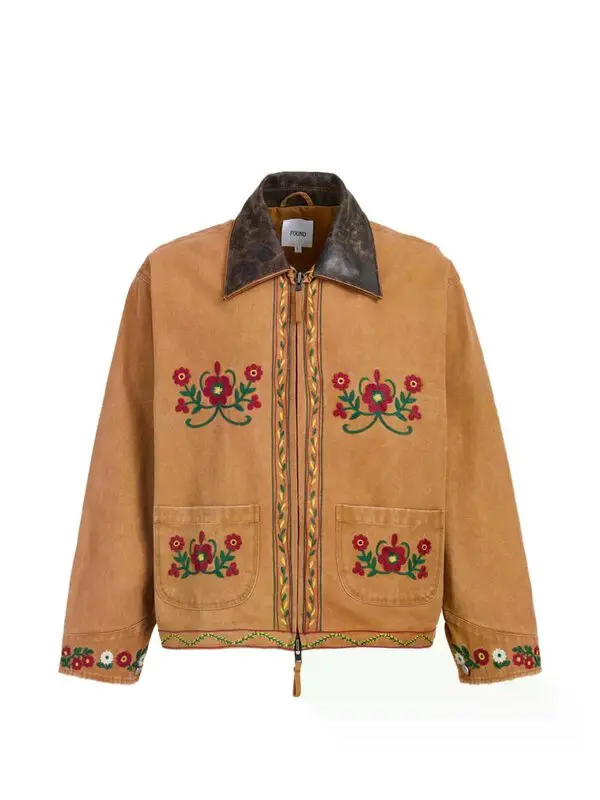 FOUND Embroidered Canvas Jacket - Brown