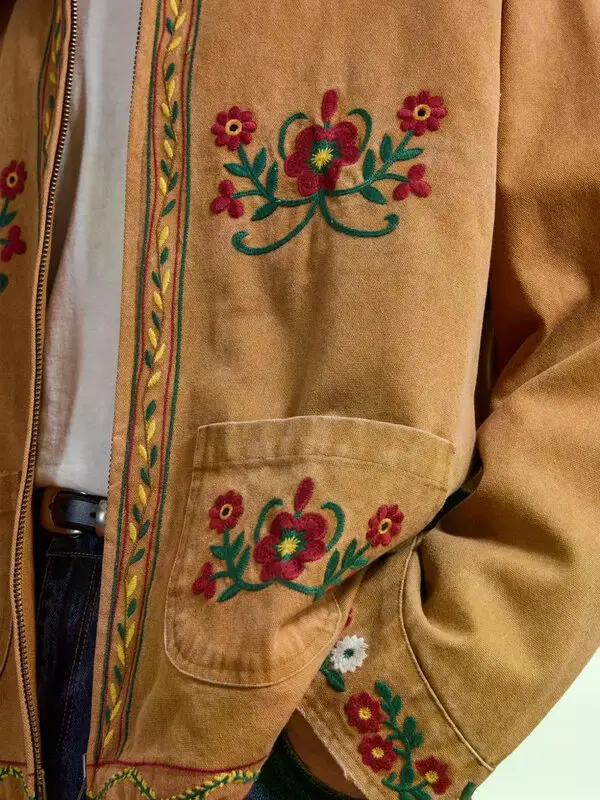 FOUND Embroidered Canvas Jacket - Brown