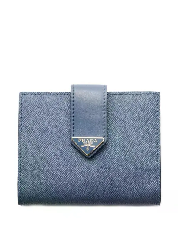 Prada Small Saffiano And Smooth Leather Wallet - Blue