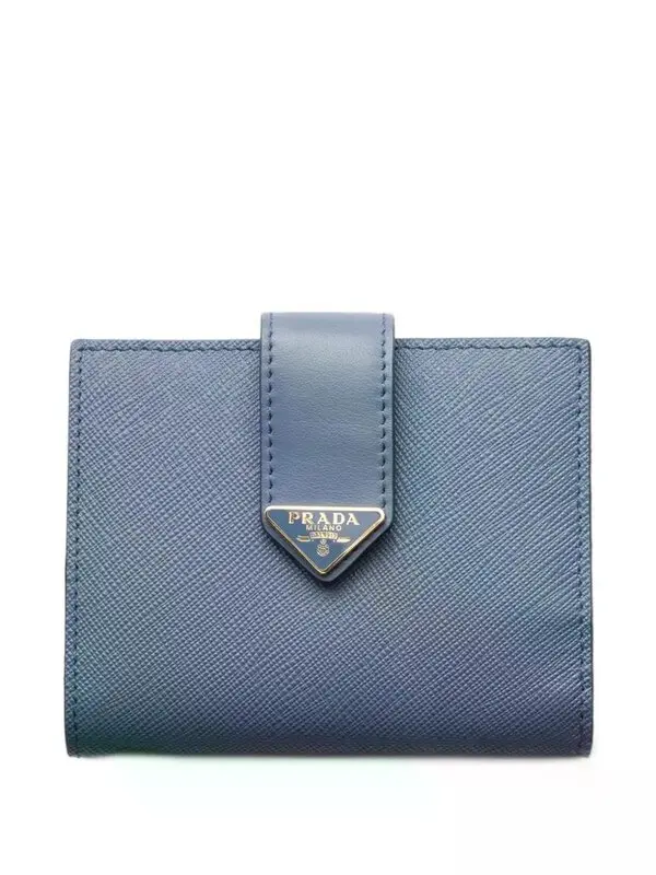 Prada Small Saffiano And Smooth Leather Wallet - Blue