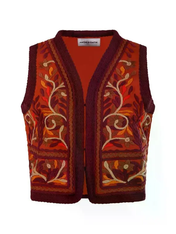 Antik Batik Embroidered Sleeveless Vest - Orange