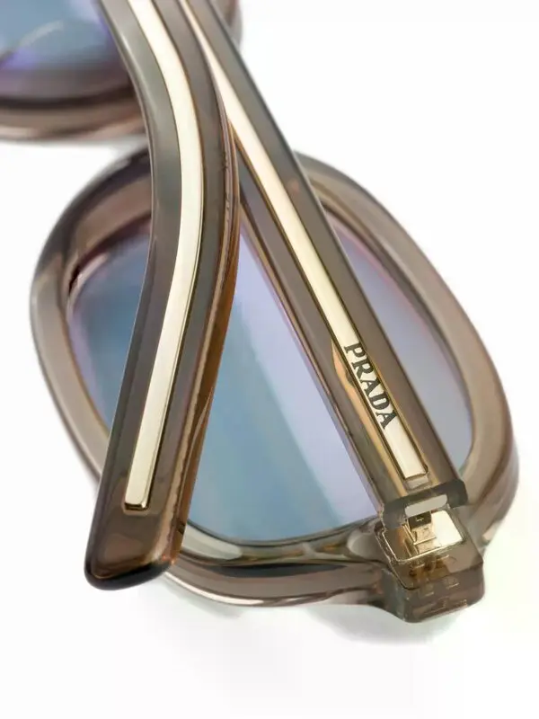 Prada Oval Sunglasses With Metal Plaque - Brown