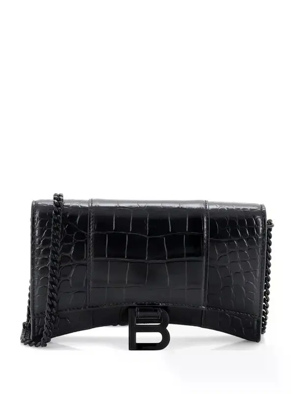 Balenciaga Hourglass Chain Wallet Crocodile Embossed Leather - Black