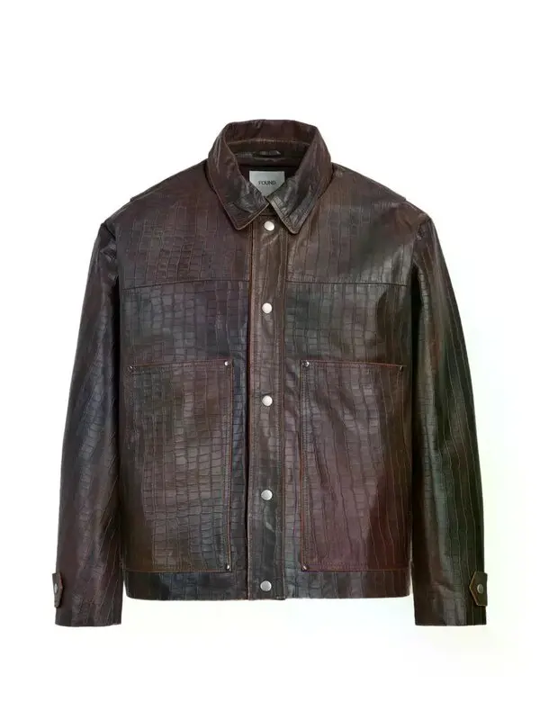 FOUND Croc-embossed Distressed Jacket - Brown