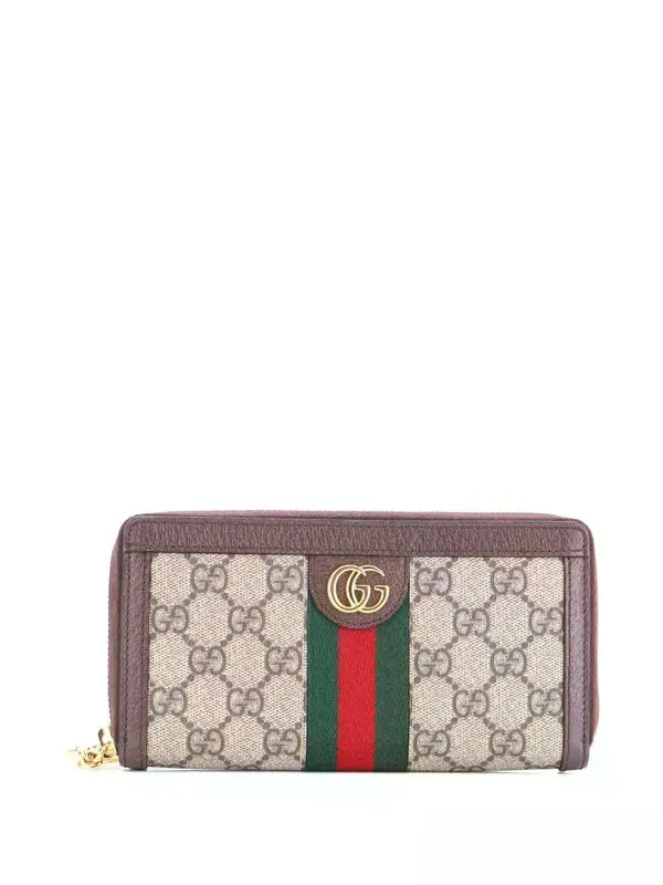 Gucci Ophidia Zip Around Wallet Gg Coated Canvas Small Wallets - Brown