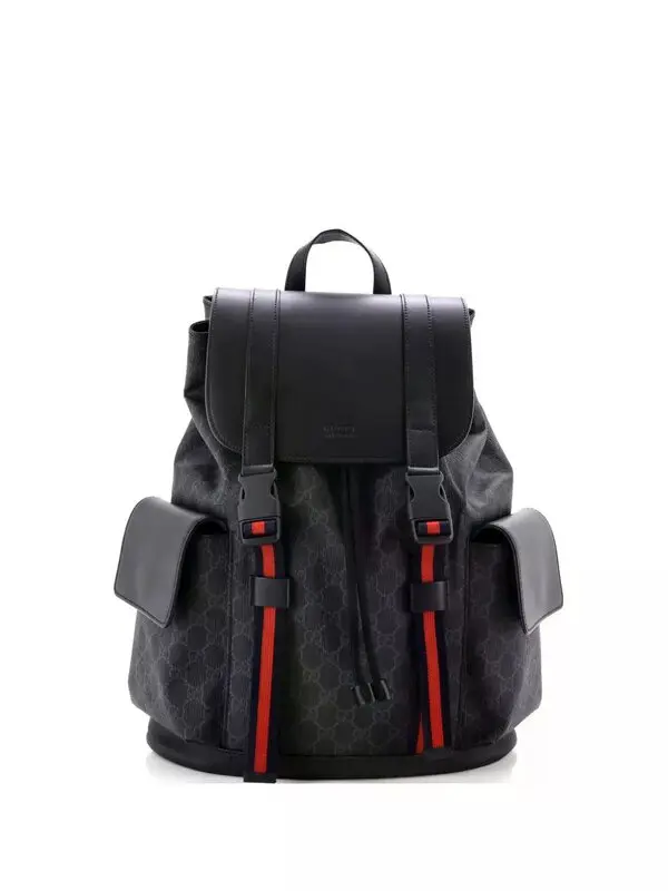 Gucci Double Pocket Buckle Gg Coated Canvas Large Backpack - Black