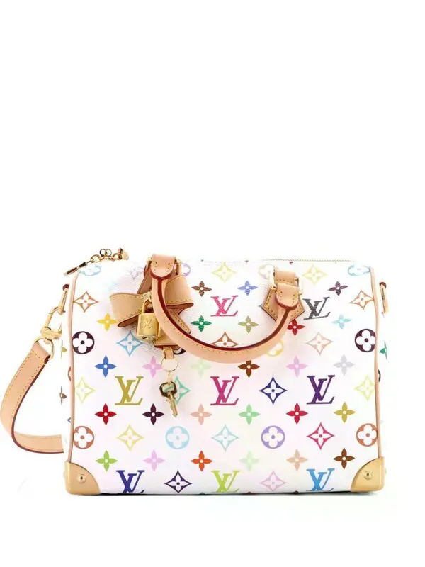 LOUIS VUITTON X Takashi Murakami Speedy Soft Bandouliere Bag Monogram Multicolor 25 Satchel - White