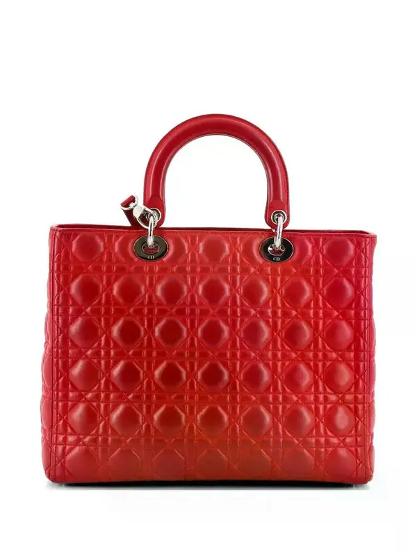 Dior Lady Large Tote Bag Cannage Quilt Lambskin - Red