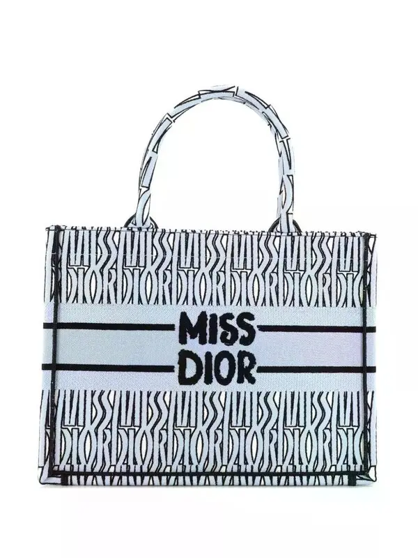 Dior Miss Book Embroidered Canvas Medium Tote Bag - Blue