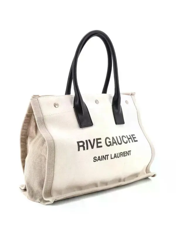 Saint Laurent Rive Gauche Shopper Canvas Small Tote Bag - Neutrals