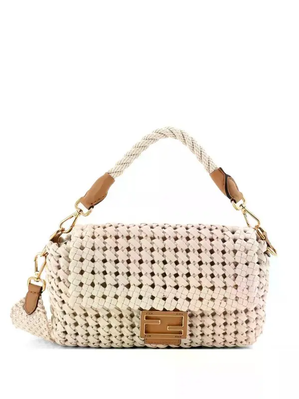 Fendi Baguette Nm Bag Woven Canvas - Neutrals