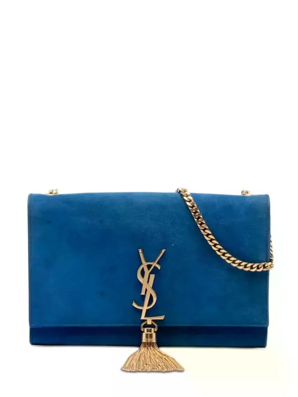 Saint Laurent 2015 Medium Suede Monogram Kate Tassel Crossbody Bag - Blue