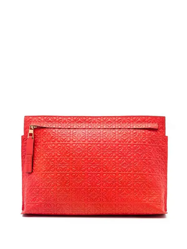 Loewe 2017 Embossed Anagram T Clutch - Red