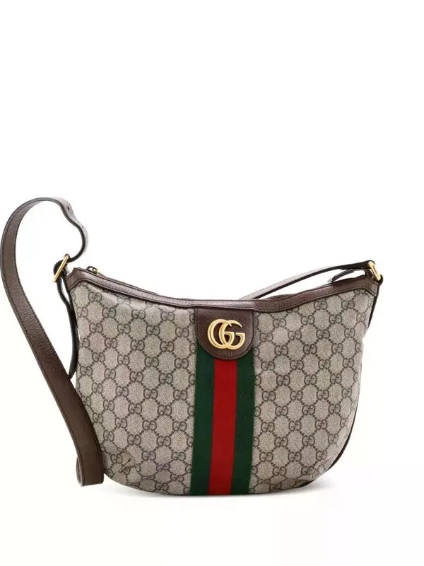 Gucci Ophidia Half Moon Hobo Gg Coated Canvas Small - Brown