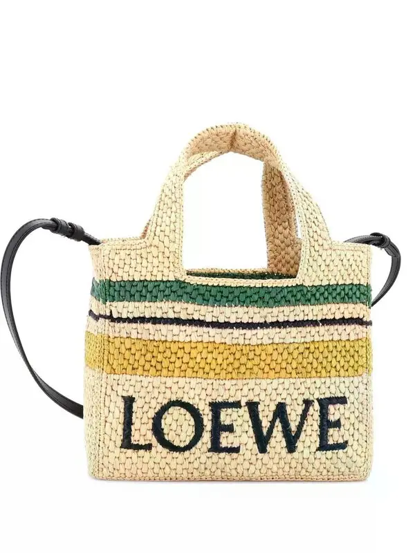 Loewe Logo Convertible Raffia Small Tote Bag - Neutrals