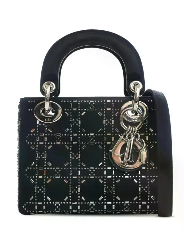 Dior 2017 Mini Lady Satchel Strass Crystal Embellished Satin Cannage