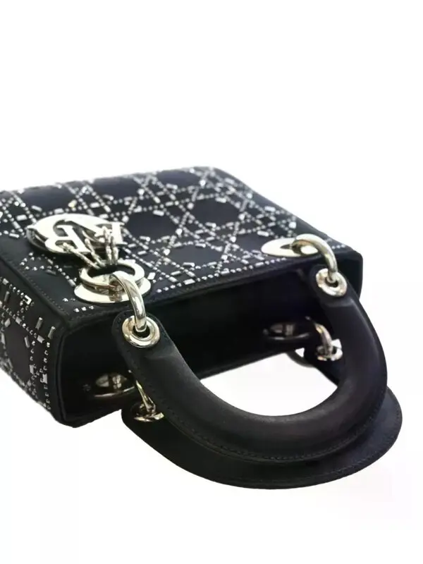 Dior 2017 Mini Lady Satchel Strass Crystal Embellished Satin Cannage