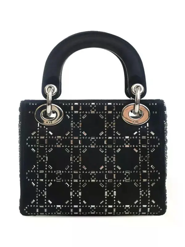 Dior 2017 Mini Lady Satchel Strass Crystal Embellished Satin Cannage