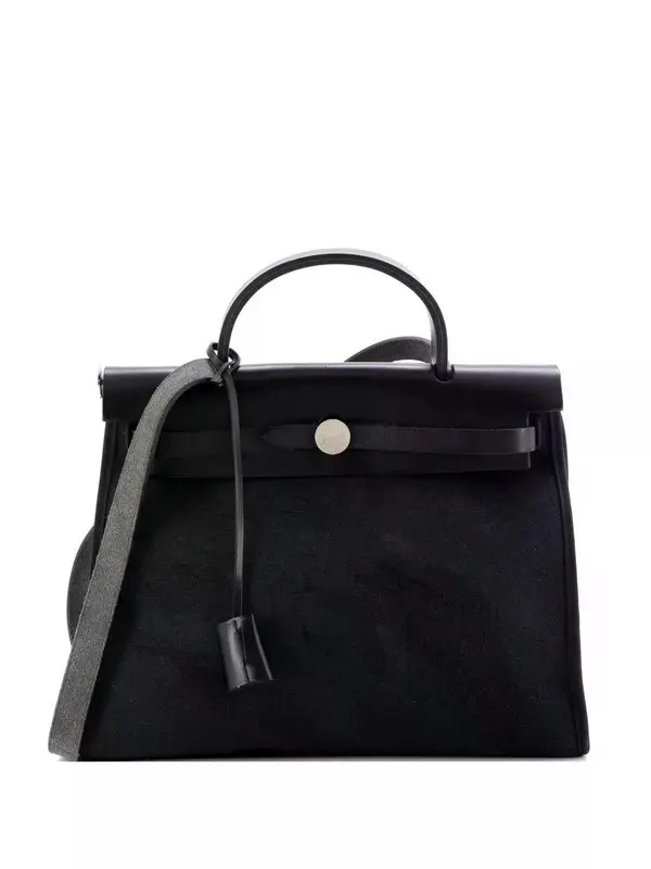 Hermès Herbag Zip Leather And Toile 31 Shoulder Bag - Black