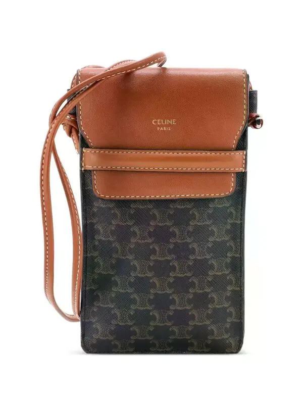 Celine Phone Crossbody Triomphe Coated Canvas And Leather Pouch - Brown