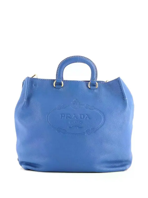 Prada Embossed Logo Convertible Open Tote - Blue