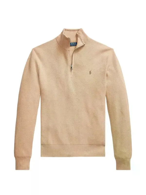 Polo Ralph Lauren Embroidered-logo Quarter-zip Sweater - Neutrals
