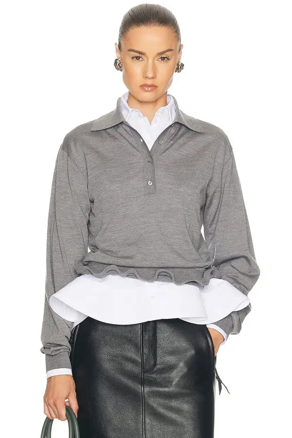Stella McCartney Light Wool Frill Polo Sweater - Grey Melange