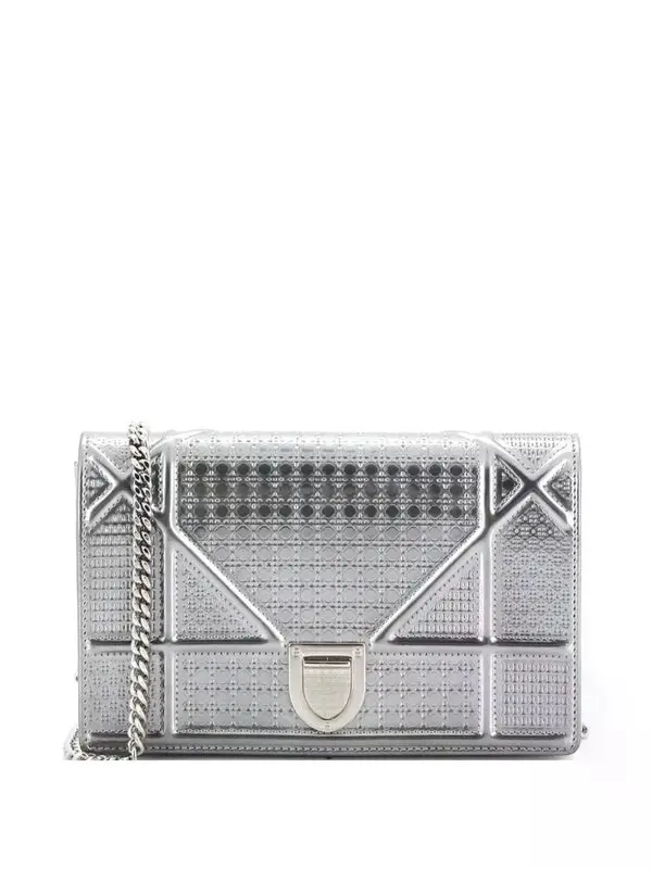 Dior Diorama Wallet On Chain Cannage Embossed Calfskin - Silver